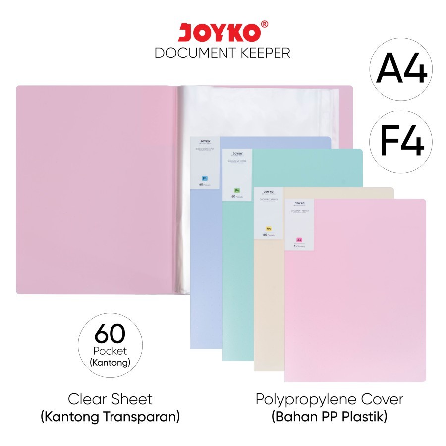 Jual Document Keeper Joyko F4 60 Pocket Clear Holder Map File Dokumen ...