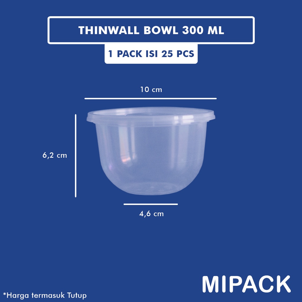Jual Thinwall Bowl 300 ml | 1 Pack isi 25 PCS | Wadah Makan Plastik Microwavable | Shopee Indonesia