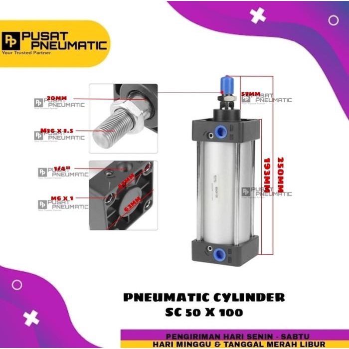 Jual Sc 50X100 Pneumatic Standard Cylinder / Cylinder Pneumatic Sc 50 X ...