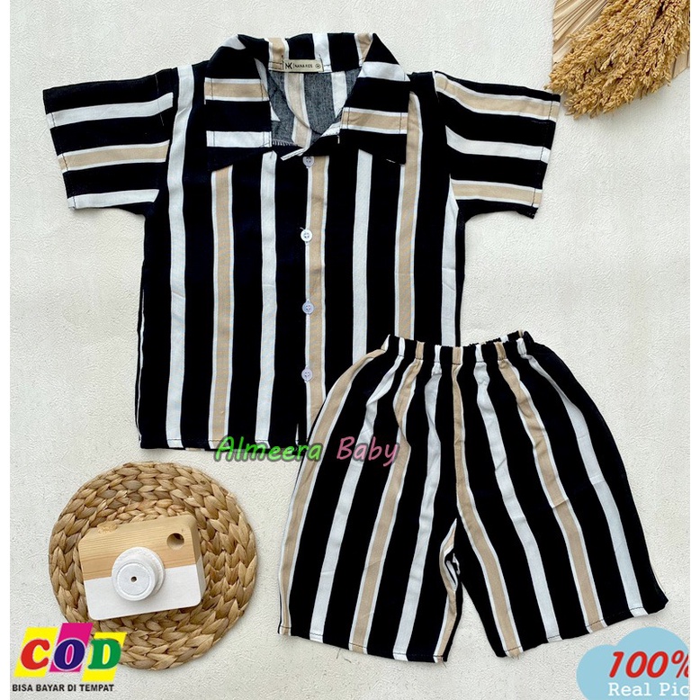 Jual S M L XL One Set Setelan Anak Rayon Lengan Pendek Motif Salur Usia ...
