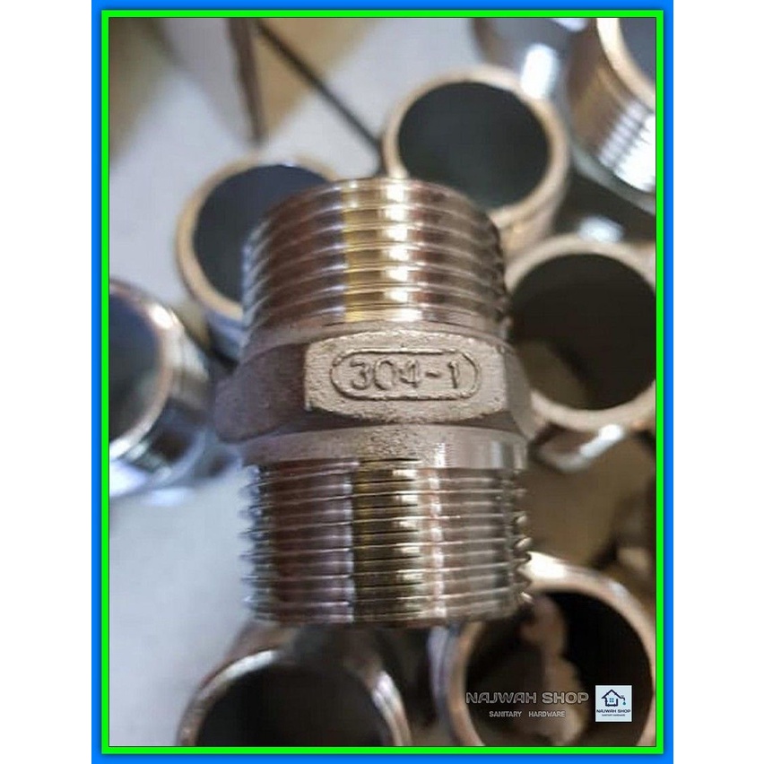 Jual Double Nepel 1 1/4" inch Fitting Hexa Class 150 Stainless Steel Sus 304 Drat Bspt Dobel ...