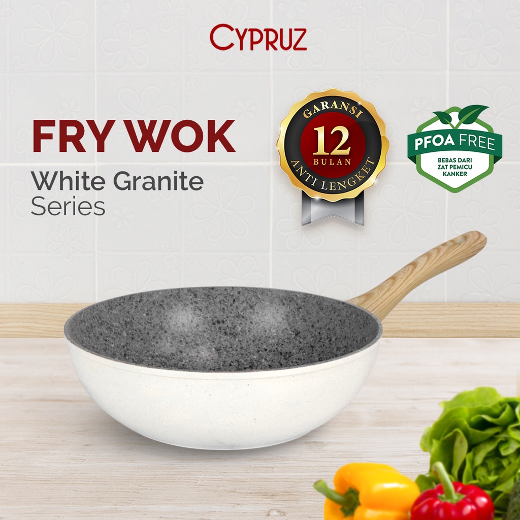 Jual Cypruz White Granite Fry Wok / Wajan Tebal Anti Lengket | Shopee Indonesia