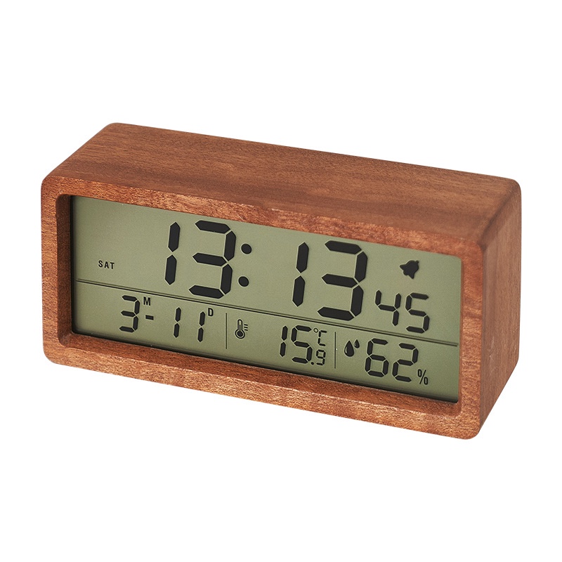 Jual VULCA Jam Meja Kayu LED Digital Alarm Clock Wooden Temperature ...