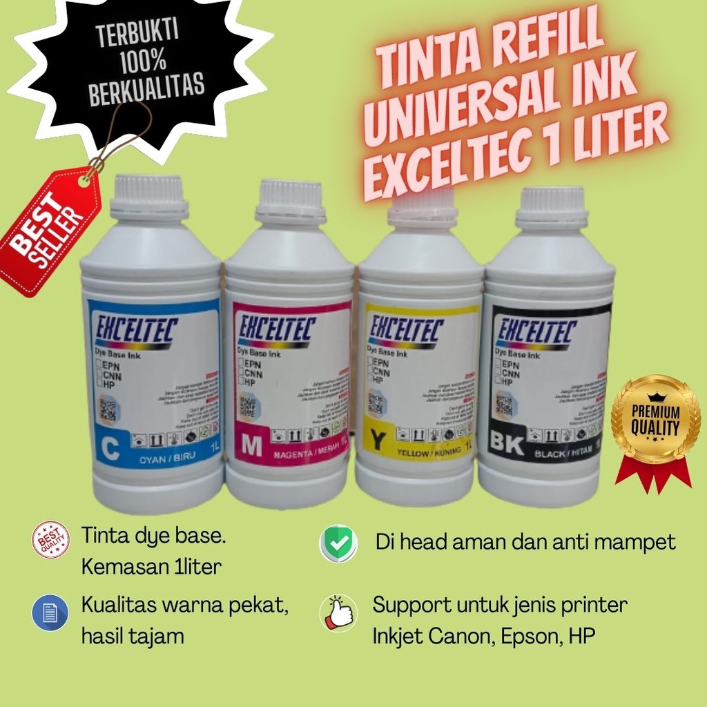 Jual Tinta printer Exceltec 1 liter Epson/Canon Dye Base ink | Shopee ...