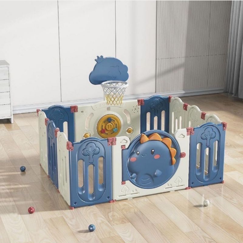 Jual PAGAR MAINAN ANAK 10+2 FREE RING BASKET DINO PLAYPEN / PAGAR ...