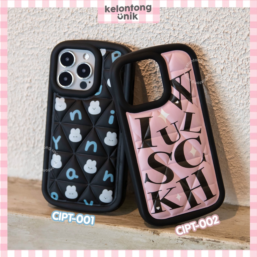 Jual KELONTONG UNIK | Pink & Bunny Triangle Puffy Case - Softcase ...