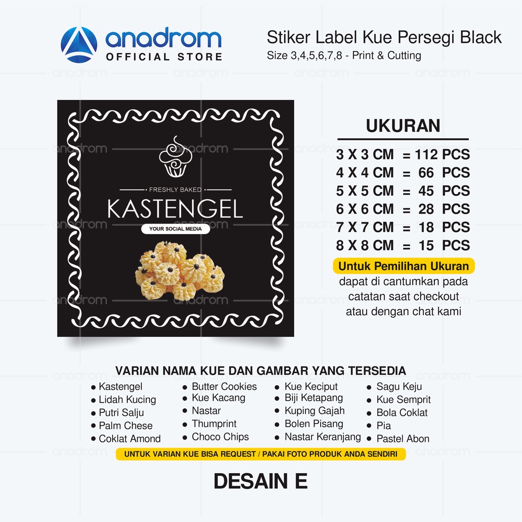 Jual Stiker Label Kue Persegi Black | Sticker Label Kue Kering ...