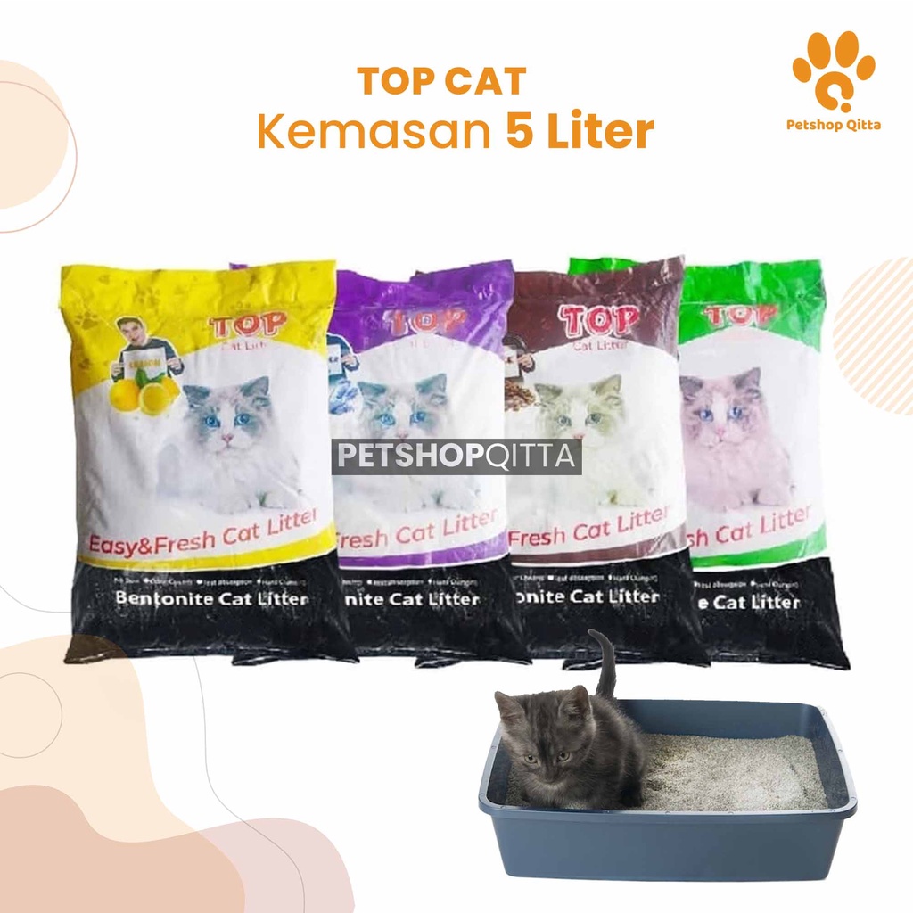Jual PASIR KUCING TOP 5 LITER - Pasir Kucing Gumpal Wangi Top Bentonite ...