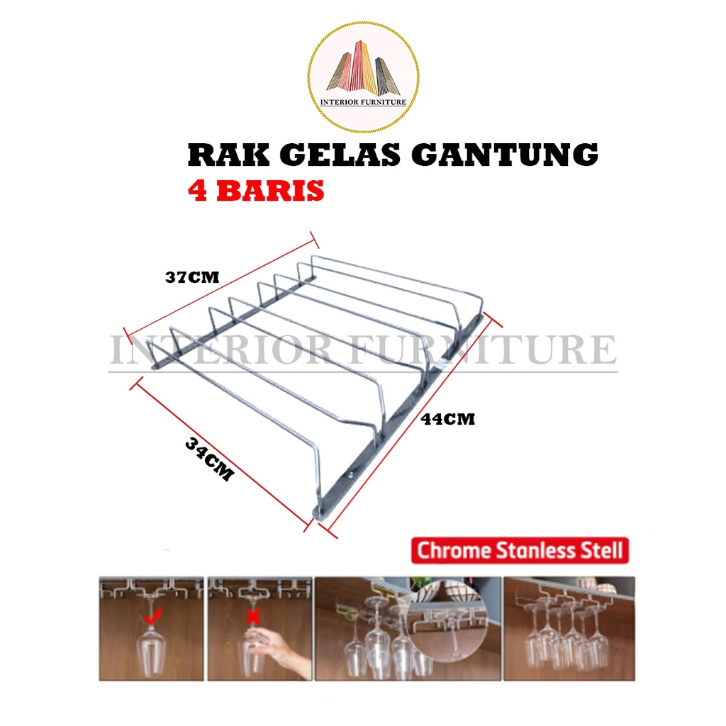 Jual Rak Gelas Gantung / Rak Gelas Baris Stainless 1 - 4 Baris,, Free Sekrup | Shopee Indonesia