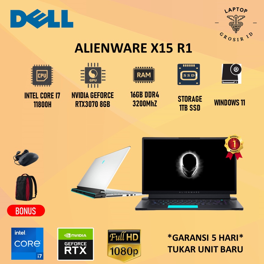 Jual Laptop DELL ALIENWARE X15 R1 RTX3070 I7 11800 16GB 1TBSSD W11 15 ...