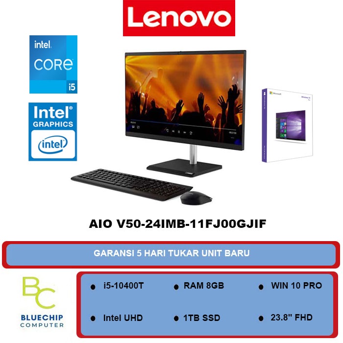 Jual PC Lenovo AIO V50 24IMB GJIF - i5-10400T 8GB 1TB HDD 23.8" Touch Win10 | Shopee Indonesia