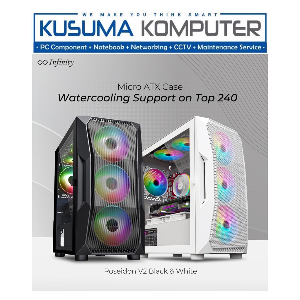 Jual Casing INFINITY POSEIDON V2 Black + 3 Fan RGB Micro ATX Casing PC ...