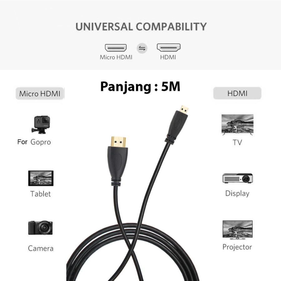 Jual Kabel Micro HDMI ke HDMI 5 Meter - Live Streaming | Shopee Indonesia