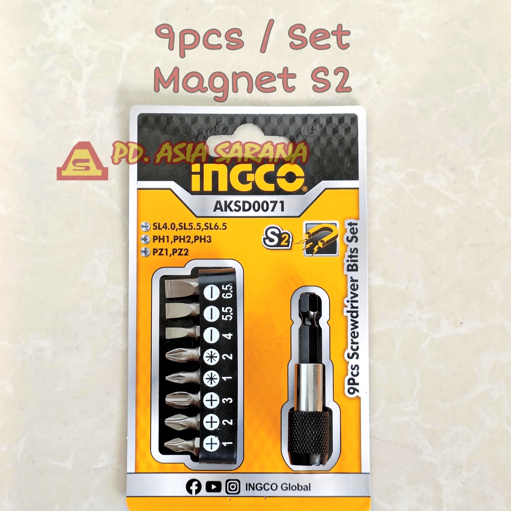 Jual Mata Obeng 9pcs Set Magnet INGCO AKSD0071 Screwdriver Bits Plus ...
