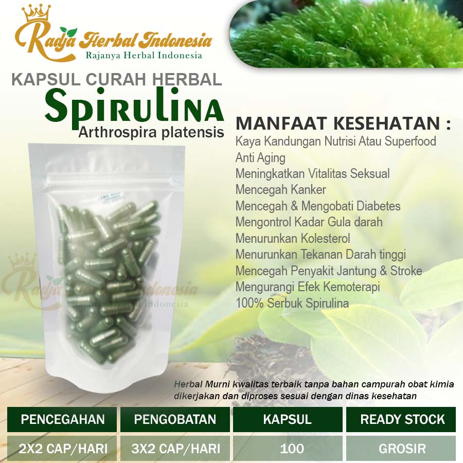 Jual SPIRULINA 100 Kapsul Herbal Super Food Anti Aging Diabetes ...