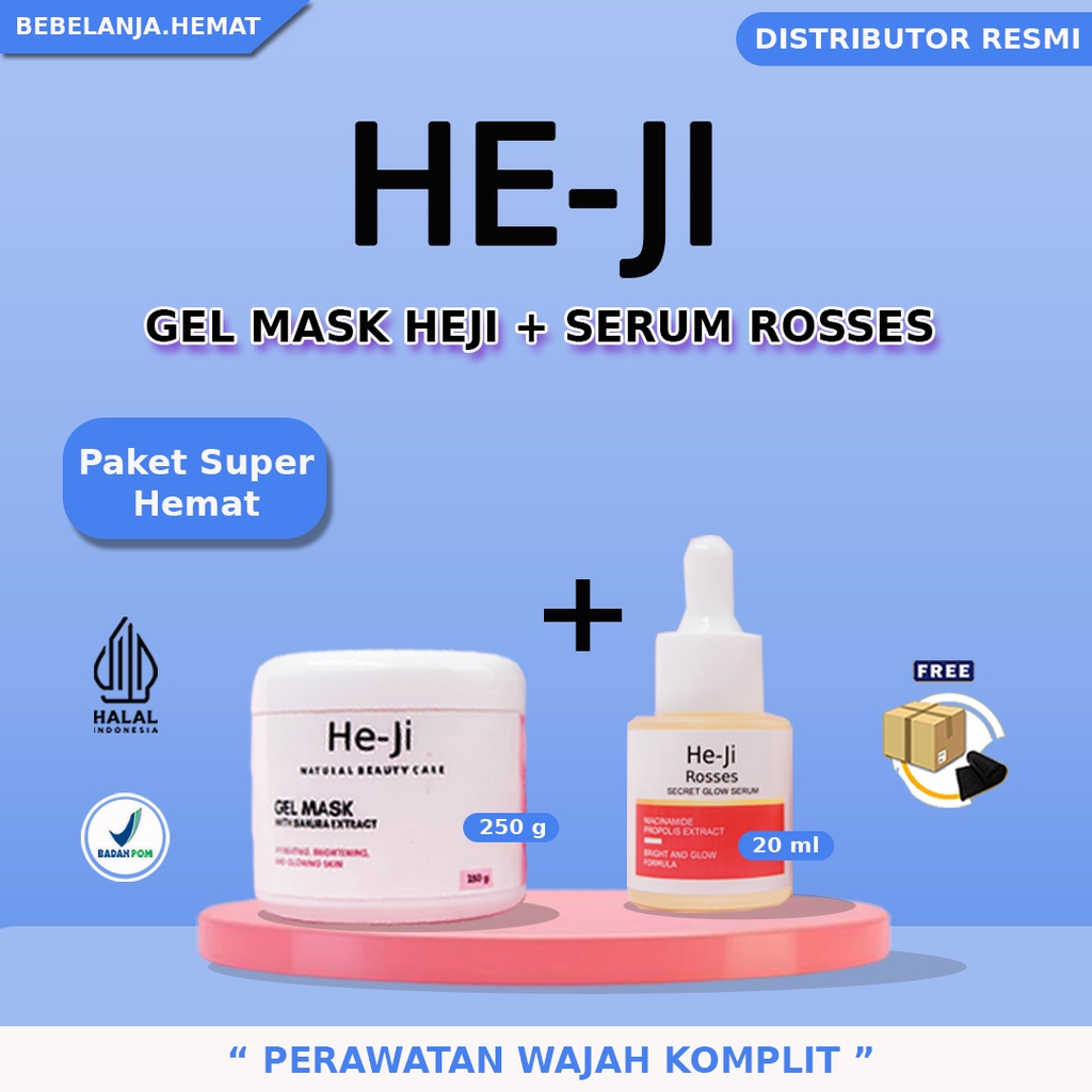 Jual PAKET SUPER HEMAT GEL MASK HE-JI DAN SERUM ROSSES SECRET GLOW ...
