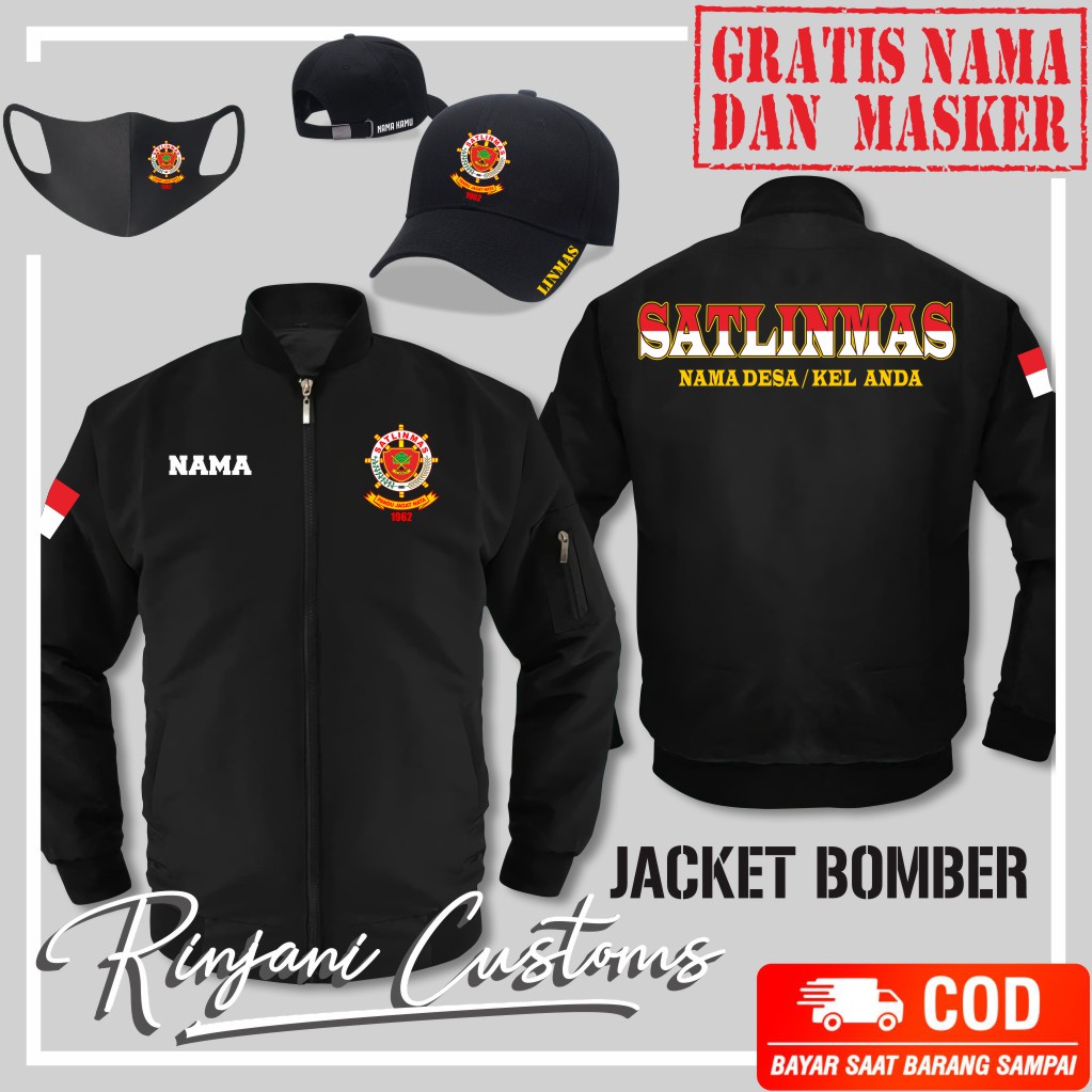 Jual JAKET BOMBER SATLINMAS ANTI AIR GRATIS NAMA DAN MASKER - JAKET ...