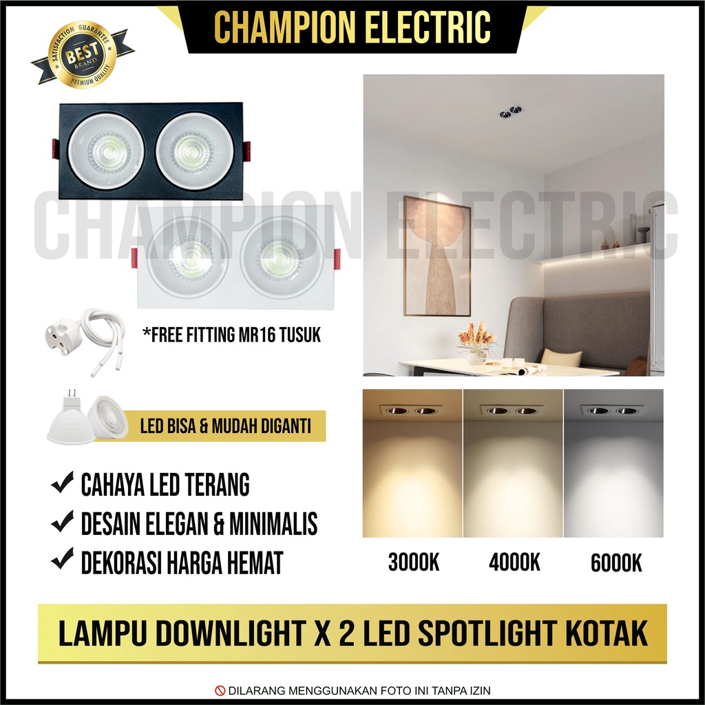 Jual Lampu Sorot Tanam Plafon LED 2 Mata MR16 Downlight Spotlight 3W 5W ...