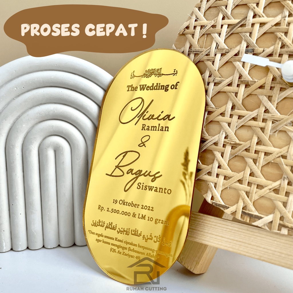 Jual Mahar Akrilik Mirror Gold Nama Mahar Wedding Oval Akrilik Mirror ...