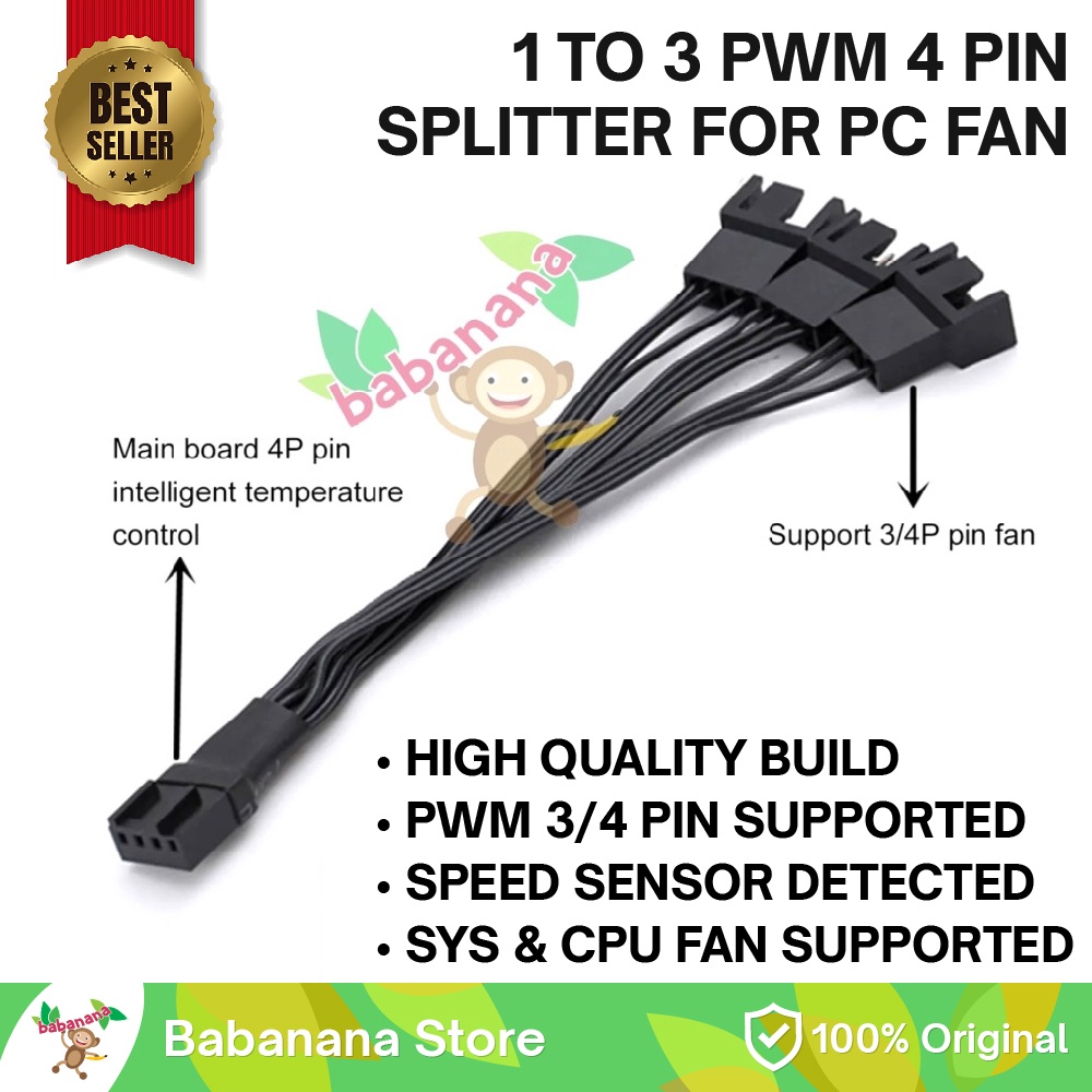Jual Kabel Splitter Y 1 to 3 PWM Computer Fan 4pin Cable Hub 4 pin ...