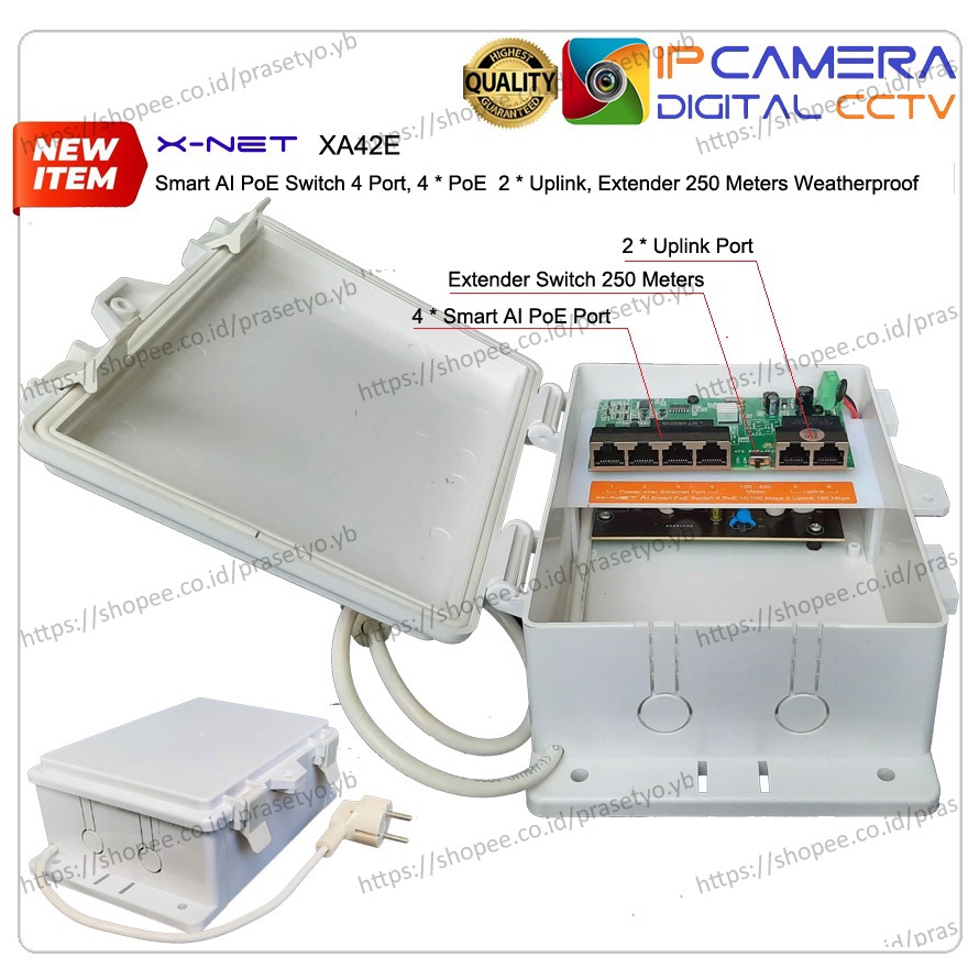 Jual Smart Poe Switch 4 Port 2 Uplink 10/100 Entender Switch 250 Meters ...