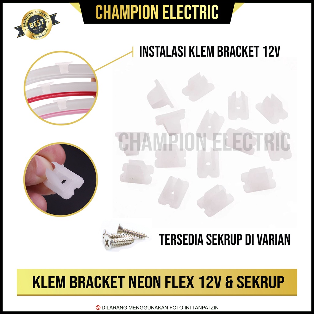 Jual Klem Lampu Neon Flex 12 Volt Bracket LED Selang SMD DC 12V Plastik ...