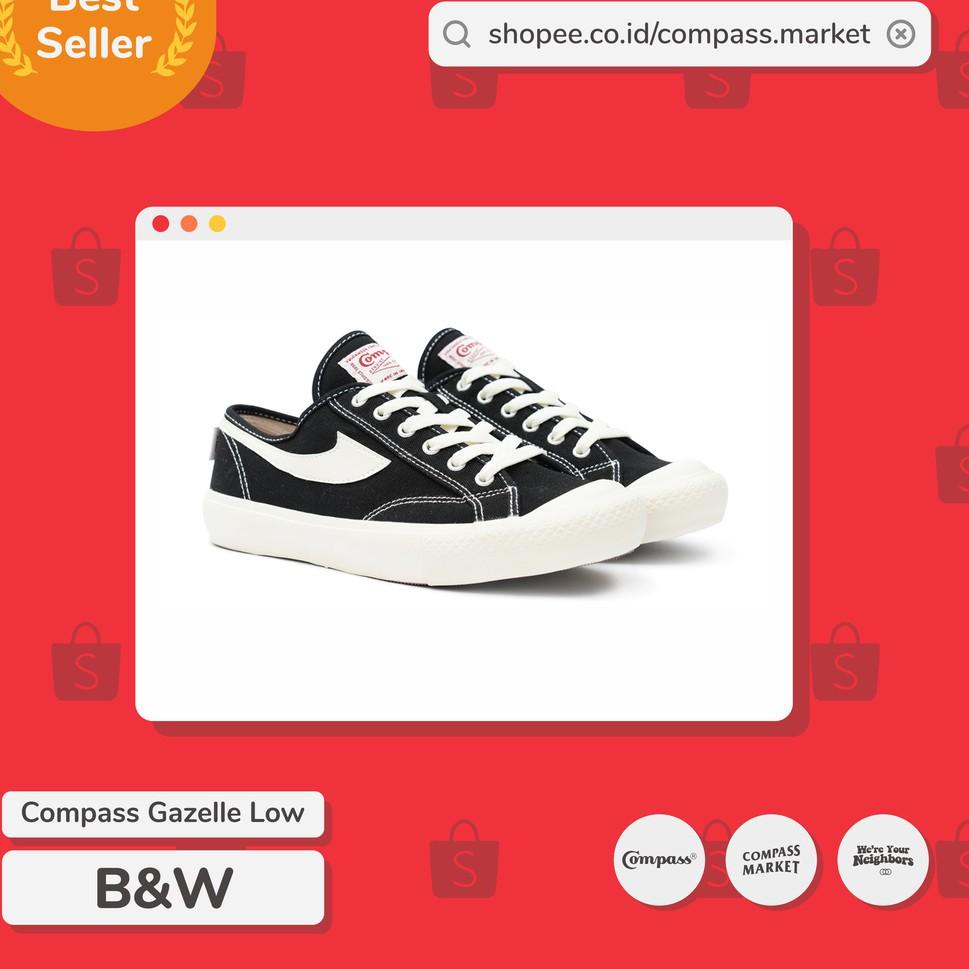 Jual CHEKOUT SEPATU COMPASS GAZELLE LOW BLACK & WHITE | Shopee Indonesia