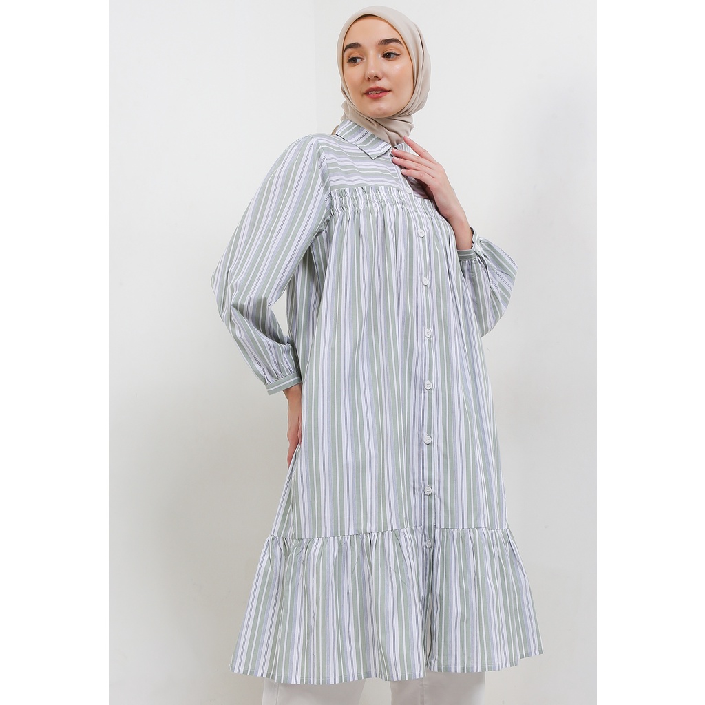 Jual MFMW Camaraderie Midi Dress Hijau Motif Salur | Shopee Indonesia
