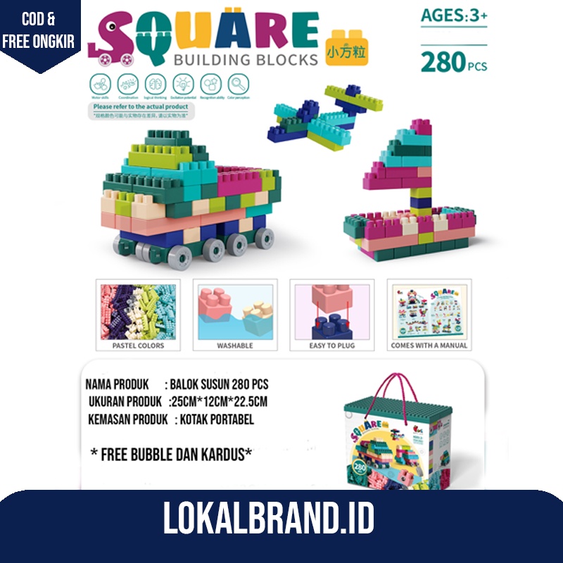 Jual Mainan bricks balok 280 pcs set anak / balok susun / mainan blocks ...