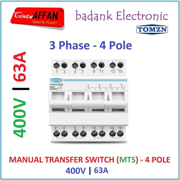 Jual MTS AC 4P 63A 400V MANUAL TRANSFER CHANGE OVER SWITCH COS 3-PHASE ...