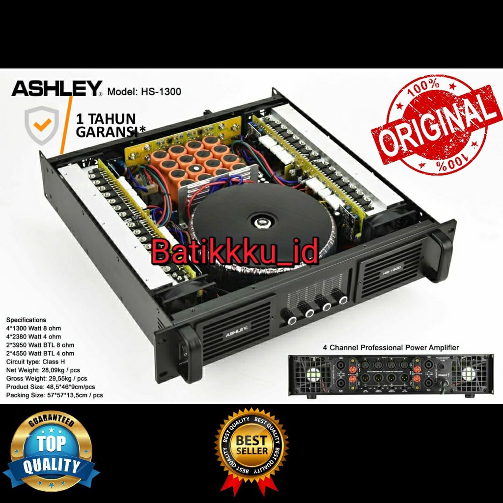 Jual Power ASHLEY HS 1300 HS1300 ORIGINAL 4 X 2400 WATT CLASS H 2 X ...
