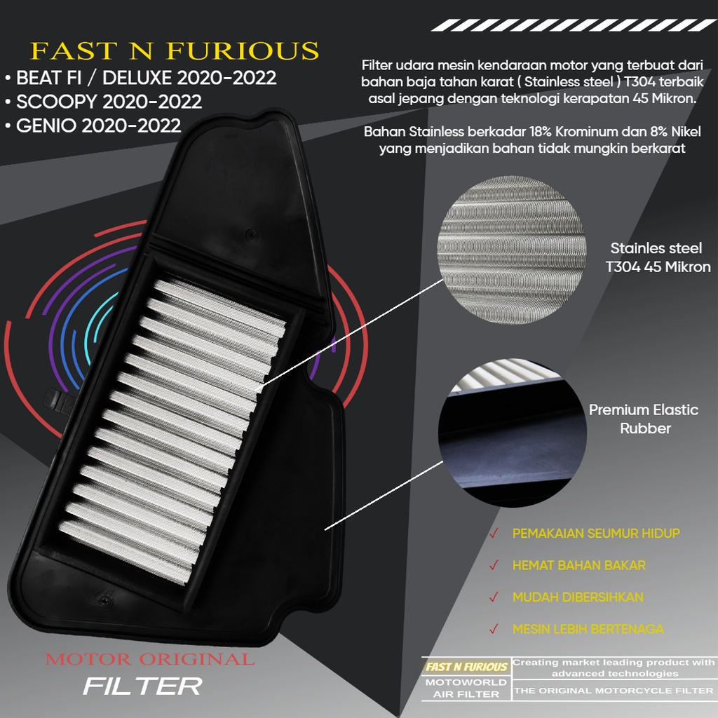 Jual Filter Saringan Udara Stainless Genio Beat FI Scoopy 2020 - 2024 ...