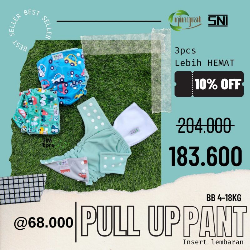 Jual Popok Kain Cuci Ulang / Clodi Ningrat Pull Up Pant Mulai BB 4-18kg berSNI(1insert) | Shopee ...