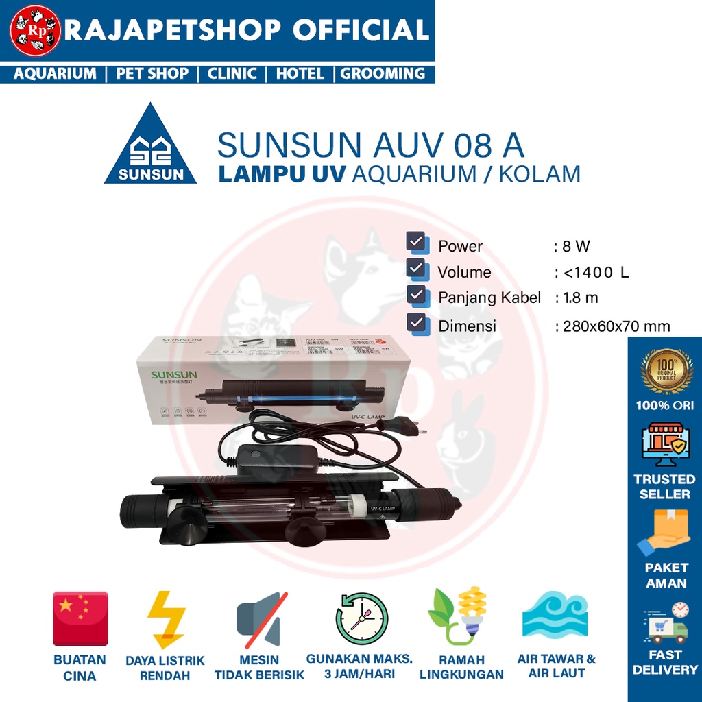 Jual ( LAMPU UV ) SUNSUN UV C AUV 08A UV LAMP 8 WATT AQUARIUM AQUASCAPE ...