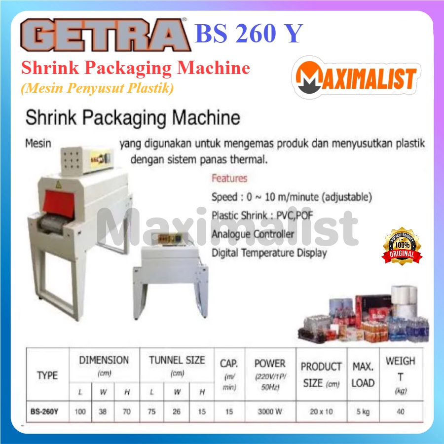 Jual GETRA BS-260Y SHRINK PACKAGING MACHINE / Mesin Penyusut Plastik ...