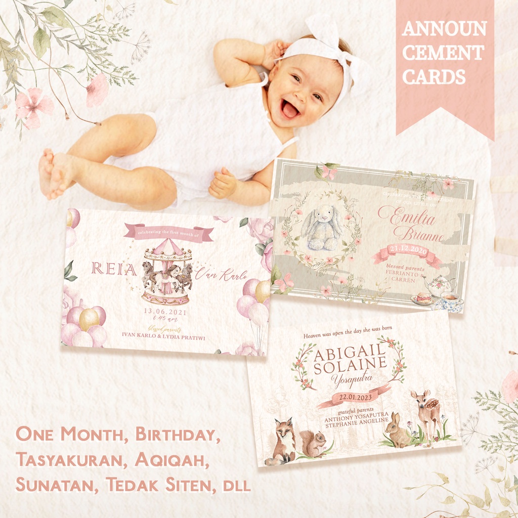 Jual Kartu Ucapan / Undangan Satu Bulanan One Month Baby Manyue Manyek ...