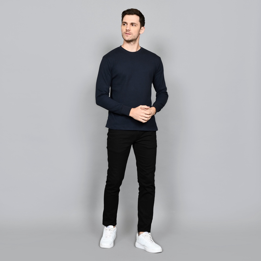 Jual Haf Long Sleeve Waffle Full Katun Biru Navy | Shopee Indonesia