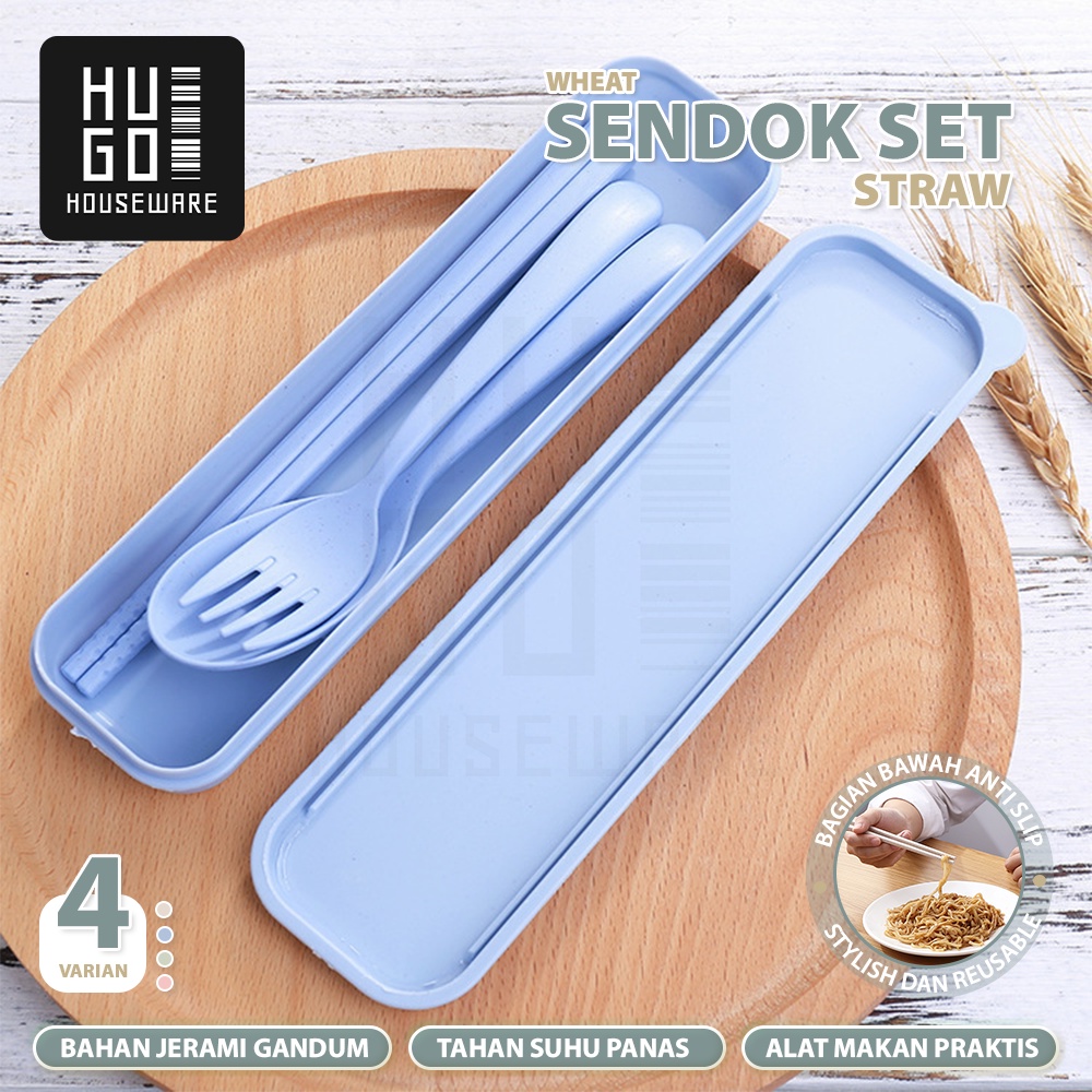 Jual HUGO Sendok Set Alat Makan Portable Bahan Jerami Wheat Straw ...