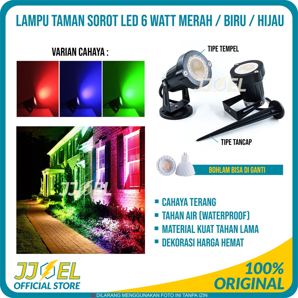 Jual Lampu Taman LED Halaman Outdoor 6 Watt Sorot Merah/Biru/Hijau 6W ...