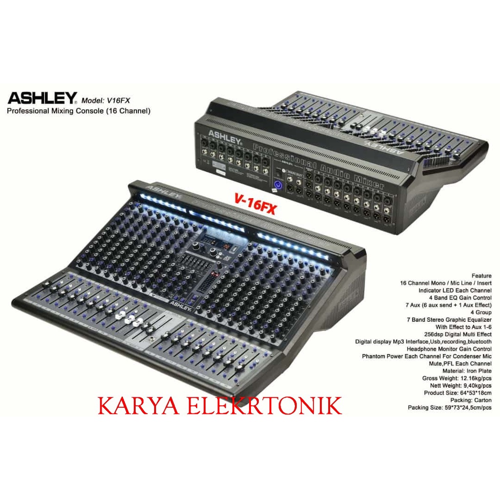 Jual MIXER ASHLEY V16FX ORIGINAL MIXER ASHLEY 16 CHANNEL V16 FX MIXER ...
