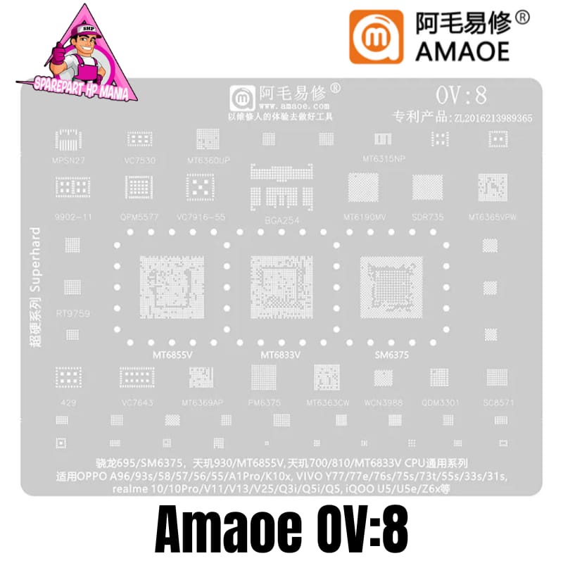 Jual PLAT CETAKAN IC AMAOE OV8 MT6855V MT6833V SM6375 CPU BGA ORIGINAL OV 8 | Shopee Indonesia