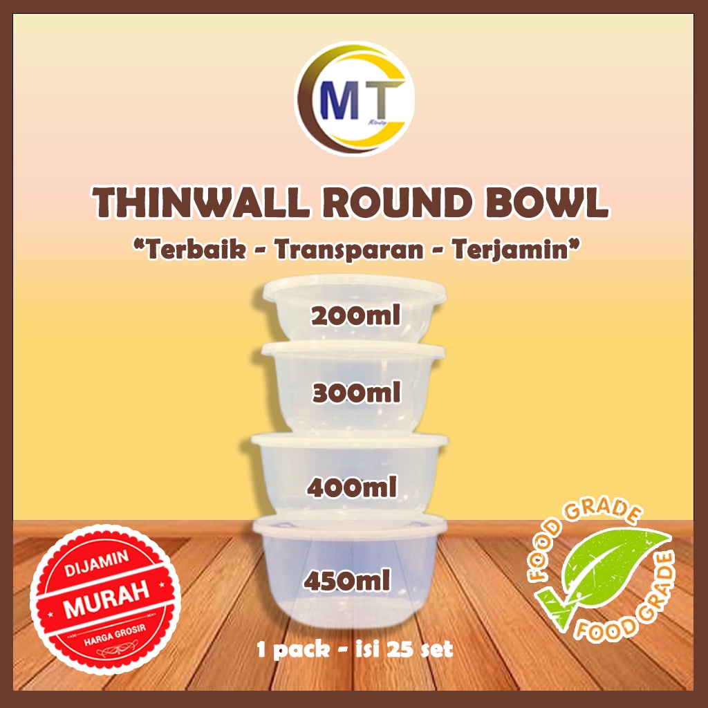 Jual Thinwall Round Bowl Bulat Transparan 450 ml 400 ml 300 ml 200 ml Tempat Salad Buah ...