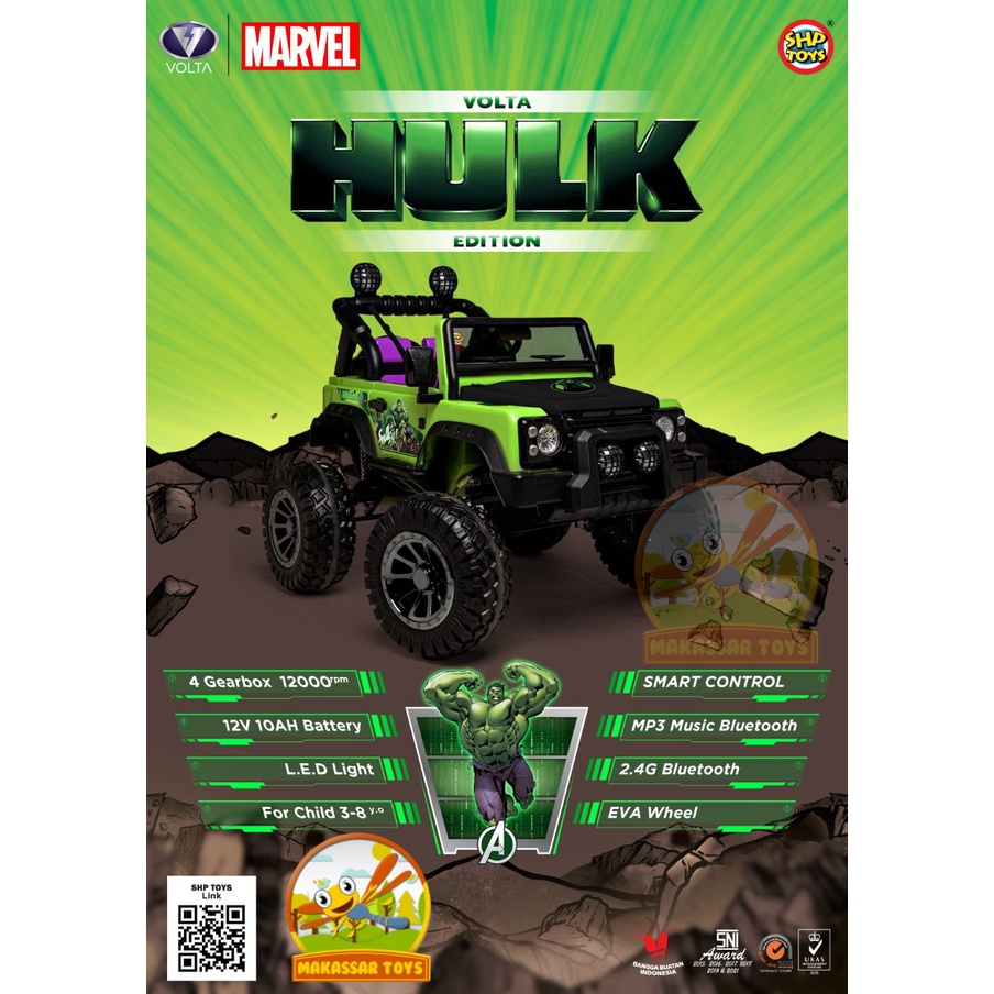 Jual MOBIL AKI ANAK SHP VOLTA MARVEL EDITION HULK 5023 | Shopee Indonesia