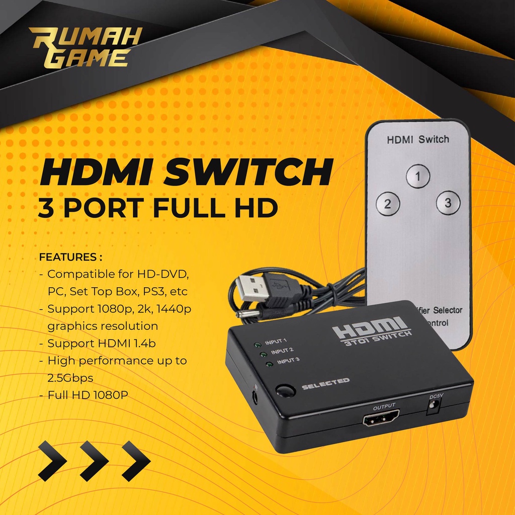 Jual HDMI SWITCH 3 PORT FULL HD 1080P WITH REMOTE / HDMI SWITCHER ...