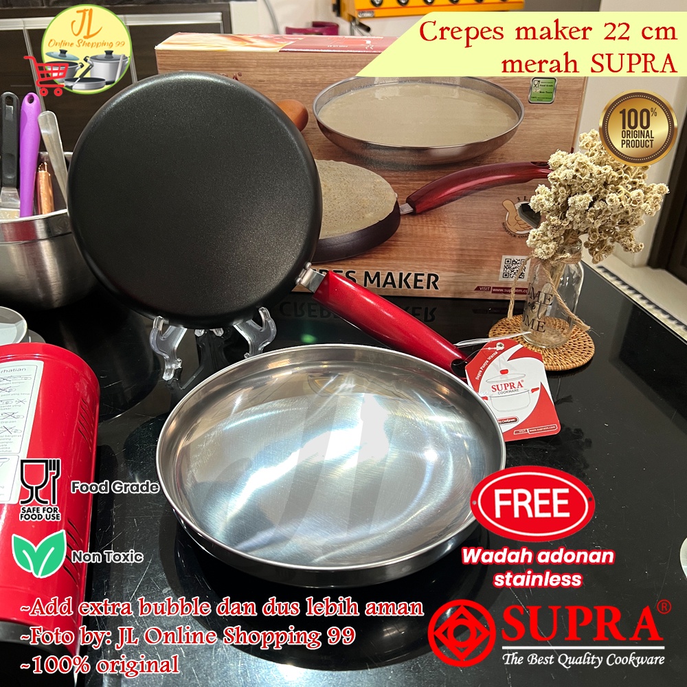 Jual SUPRA crepes pan maker 22cm merah / teflon anti lengket / wajan ...