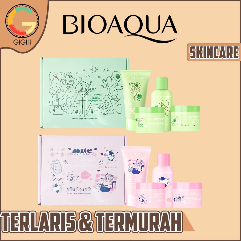 Jual BIOAQUA PAKET KECANTIKAN / SKINCARE 4IN1 SET ( MILK GLOWING / TEA ...