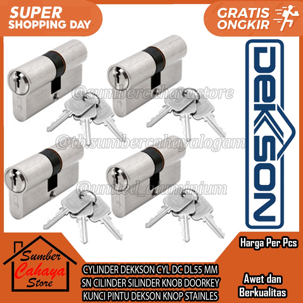 Jual Dekkson Kunci Silinder Pintu Cylinder Cyl Dc Dl55mm Sn Slinder ...