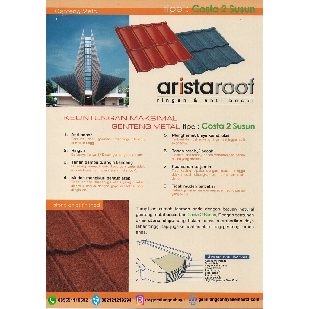 Jual Genteng Metal Arista Roof Costa - Berpasir ( 0,40 mm ) | Shopee ...