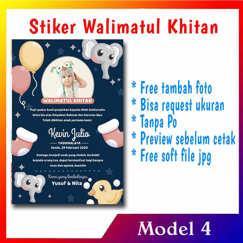 Jual sticker / kartu tasyakuran khitanan stiker walimatul khitan ...