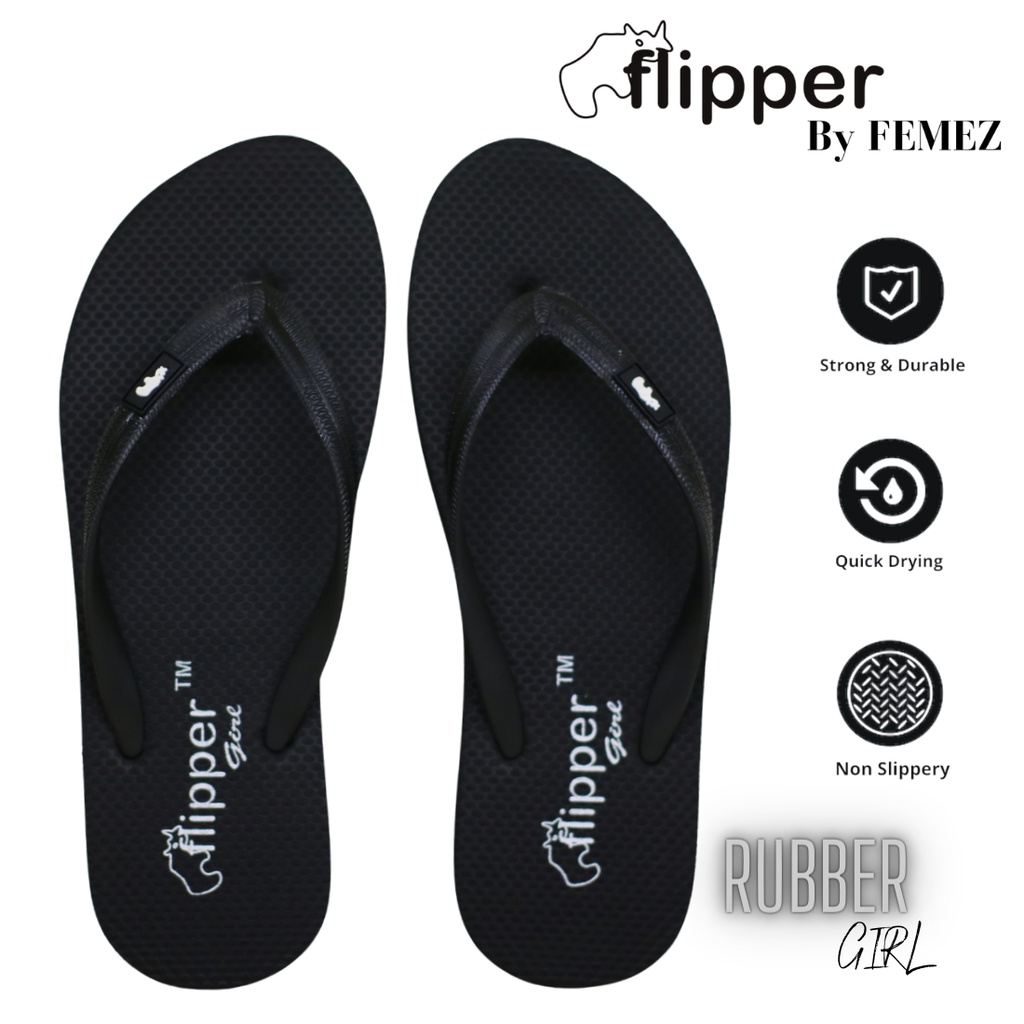Jual Original Sandal Jepit FLIPPER By FEMEZ Girl Wanita Hitam Putih ...